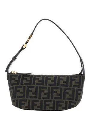 Fendi Mini Bag With Adjustable And Removable Shoulder Strap With Ff Plate In Ff Canvas For - Brown