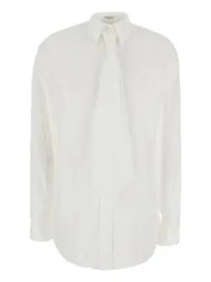 Brunello Cucinelli Brunello Cucinelli Women White Shirt With Classic Collar And Oversized Tie On The Front In Cotton For Women Multicolor