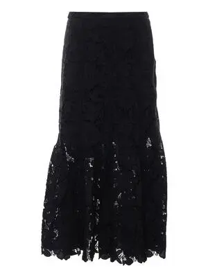SELF-PORTRAIT Lace Midi Skirt - Black