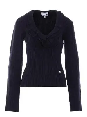 GANNI Frill Sweater - Blue