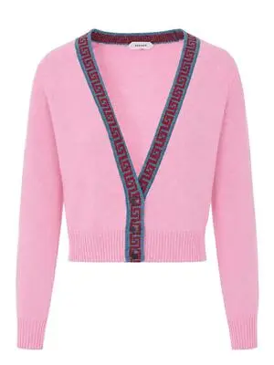 Versace Versace Women Knit Cardigan With Contrasting Greca Motif Pink