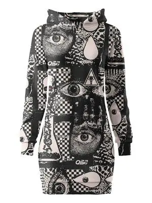 ALOHA FROM DEER White / Black Checkered Omen Oversize Hoodie Dress - White/black