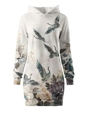 ALOHA FROM DEER Flying Cranes Oversize Hoodie Dress - Grey
