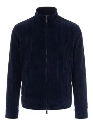Emporio Armani S Ribbed Zip Front Jacket - Dark Navy