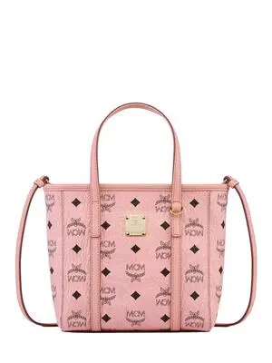 Mcm Logo Print Mini Tote Bag With Crossbody Strap - Pink
