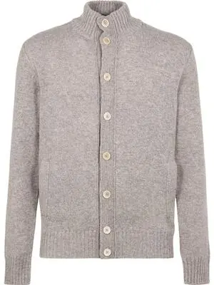 SLOWEAR Virgin Wool Casual High-neck Cardigan With Button Front Pockets - Grey