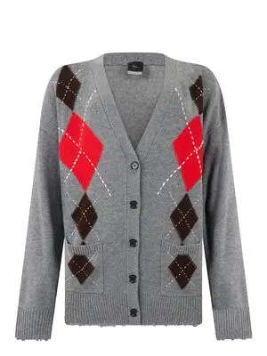 Pinko Pinko Cardigan In Wool And Cashmere With Diamond Pattern Grey