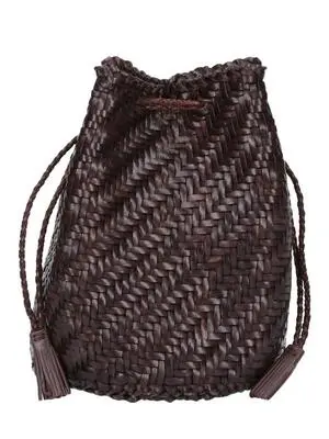 Dragon Diffusion Woven Leather Drawstring Bucket Bag - Brown