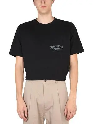 Universal Works Classic Crewneck T-shirt With Front Pocket For - Black