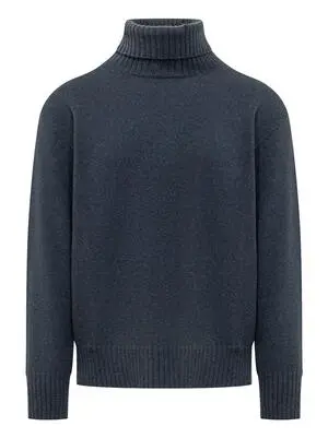 AMARANTO Mock Neck Knit Sweater - Navy