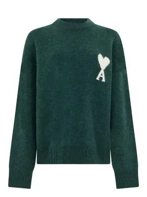 AMI Paris Alpaca-blend Logo Crewneck Sweater - Green