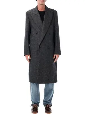 JW Anderson Grey Speckled Wool Double-breasted Crombie Jacket With Peak Lapels - Grigio