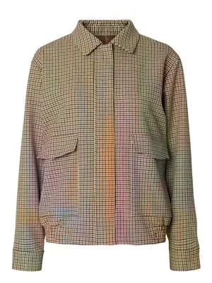 SELECTED Check-pattern Bomber Jacket - Brown