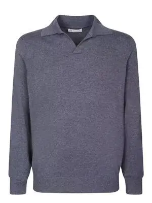 Brunello Cucinelli Spread-collar Knitted Sweater - Blue