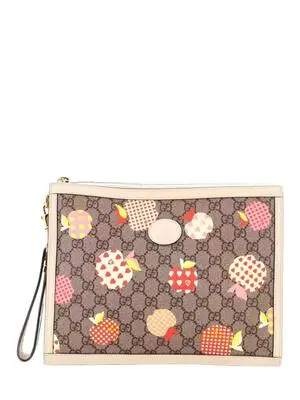 GUCCI Les Pommes Wristlet Zip Printed Gg Coated Canvas Medium Pouch