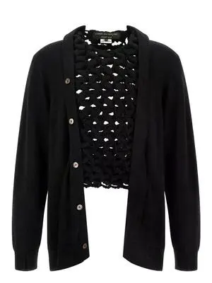 Comme Des Garçons Panelled Open-knit Cardigan - Black