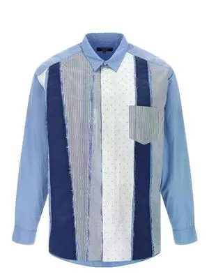 Comme Des Garçons Frayed-detail Patchwork Shirt - Blue