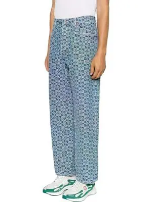 Kenzo Geometric-print Straight-leg Jeans - Blue