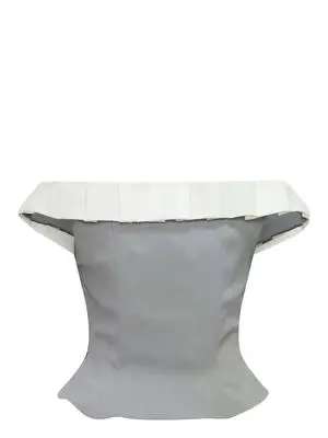 STOLEN STORES Bow-detail Pleated-trim Top - Grey