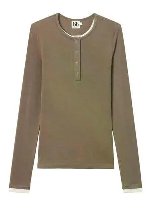 B+AB Layered-detail Henley T-shirt - Brown