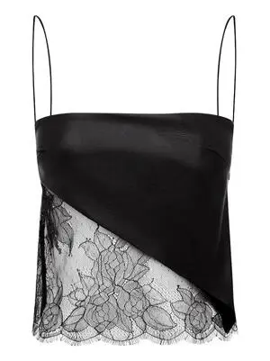 Alex Perry Lace-panel Leather Top - Black