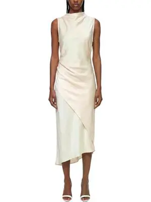 Victoria Beckham Kyra Asymmetric Draped Midi Dress Neutrals