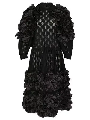 Comme Des Garçons Ruffled Lace-panel Midi Dress - Black