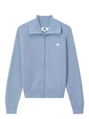 CHOCOOLATE Ribbed-knit Heart-patch Cardigan - Blue