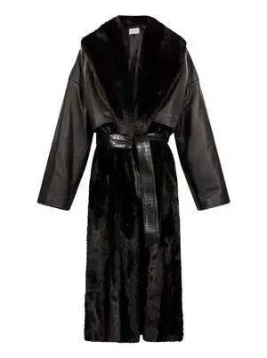 Magda Butrym Belted Faux-fur Panelled Coat - Brown