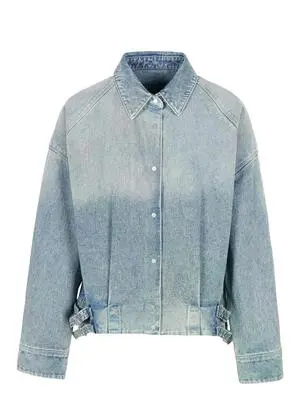LESS Buckle-tab Cropped Denim Jacket - Blue