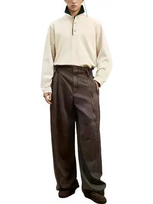 CROQUIS Contrast-collar Long-sleeve Polo Shirt - Neutrals