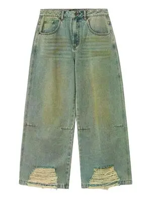 MINI CREAM Distressed Wide-leg Jeans