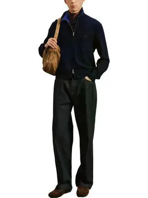 CROQUIS Cable-knit Zip-up Cardigan - Blue