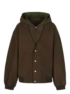CROQUIS Mock-layer V-neck Hooded Jacket - Brown