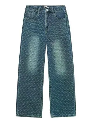 B+AB Diamond-pattern Wide-leg Jeans - Blue