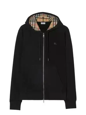 Burberry Check Hood Cotton Zip Hoodie - Black