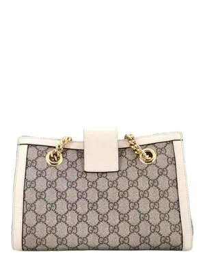 Gucci Padlock Chain Tote Gg Coated Canvas With Leather Small Shoulder Bag - Brown
