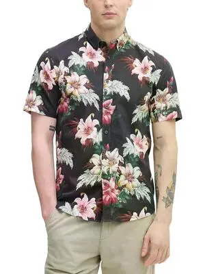 LINDBERGH Floral-print Button-down Shirt - Black