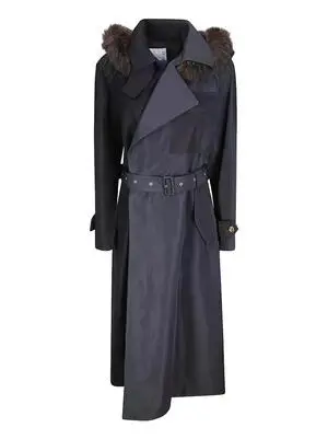 Sacai Fur-trim Belted Coat - Black