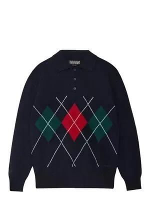BARACUTA Argyle-intarsia Polo-collar Sweater - Blue