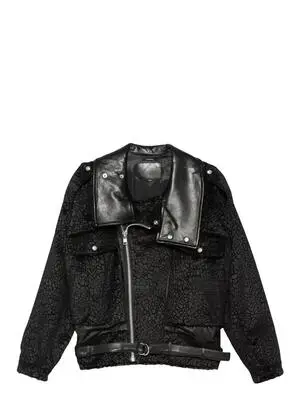 R13 Crackle-effect Belted Jacket - Black
