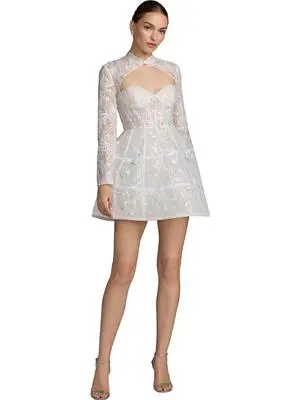 MAC DUGGAL White Long Sleeve Lace A-line Mini Dress