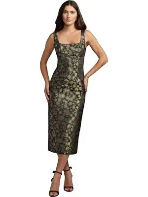 Mac Duggal Floral Brocade Midi Dress - Black Multi