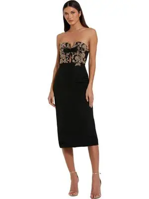 Mac Duggal Rhinestone Embellished Strapless Midi Dress - Black