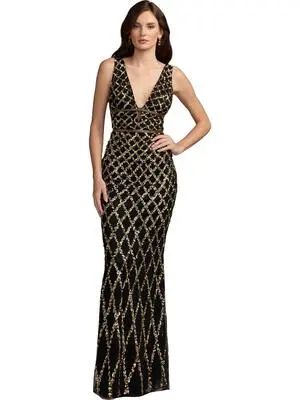 Mac Duggal Sequin Embellished Sleeveless Column Gown - Black