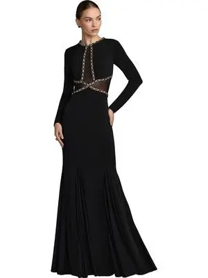 Mac Duggal Crystal Trim Illusion Mermaid Gown - Black