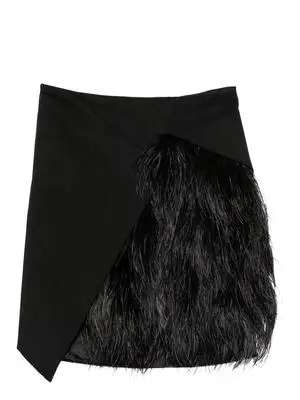 GUCCI 2010s Feather-trim Wrap Mini Skirt