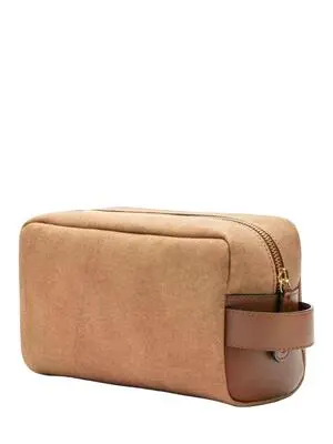 LA PORTEGNA Dopp Leather-trim Canvas Wash Bag - Neutrals