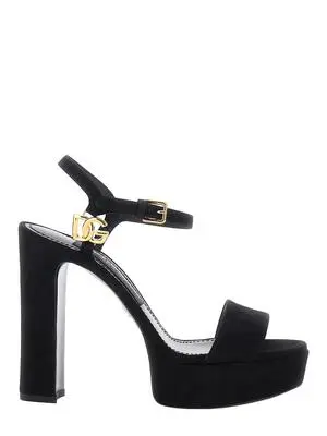 Dolce & Gabbana Brown High Heel Sandals With Logo Plate On The Front In Suede For - Multicolor