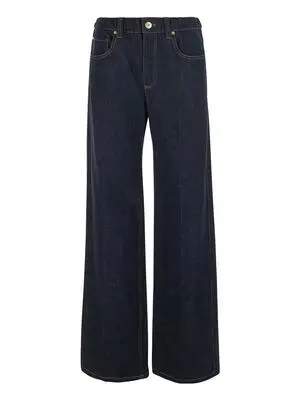 Brunello Cucinelli Blue Wide Leg Jeans With Monile On The Back In Denim For - Multicolor